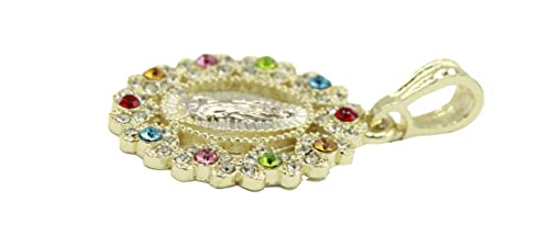 Virgen De Guadalupe Medal with Rhinestone 18k Gold Plated with 20 inch Chain