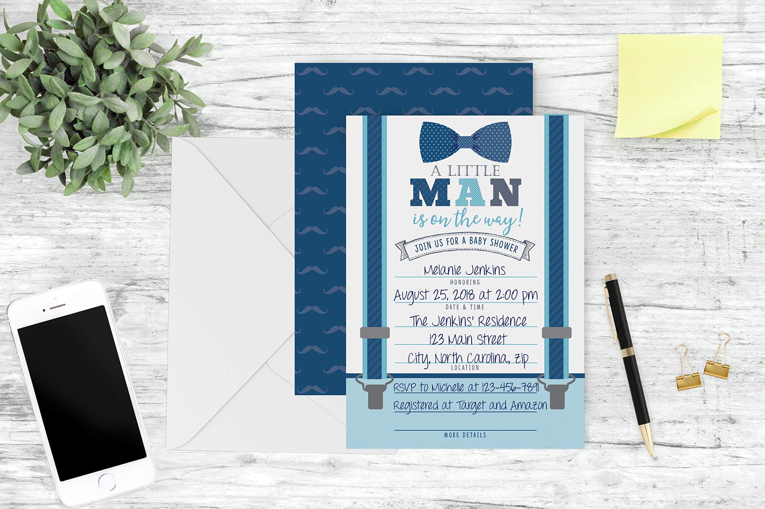 Your Main Event Prints Boy Baby Shower Invitations, 20 Including Envelopes & Diaper Raffle Cards, Little Man, Sprinkle