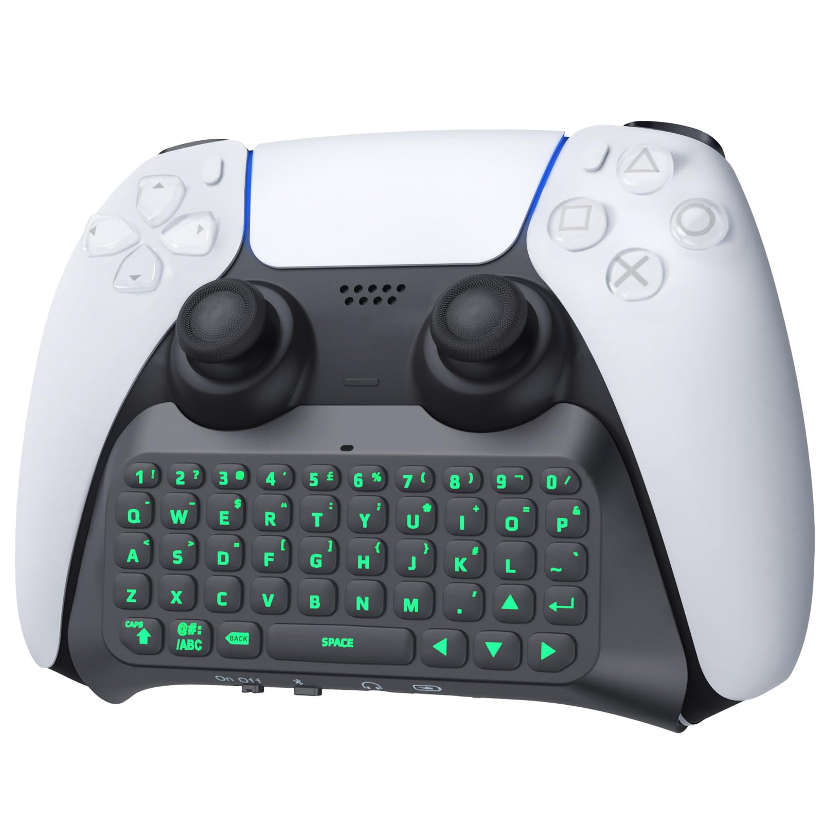 TiMOVO Green Backlight Keyboard for PS5 Controller, Wireless Bluetooth Keypad Chatpad for PlayStation 5 Controller, Mini Game Keyboard Built-in Speaker with 3.5mm Audio Jack for Messaging, Gray