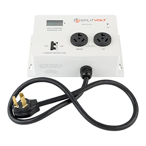 Splitvolt NEMA 10-30/10-30 Splitter Switch 10-30 Plug to Two 10-30 Outlets (A&B) - Automatic Power Switching for Dryer and EV and Real-time Display, 24 Amp, 240V EVSE