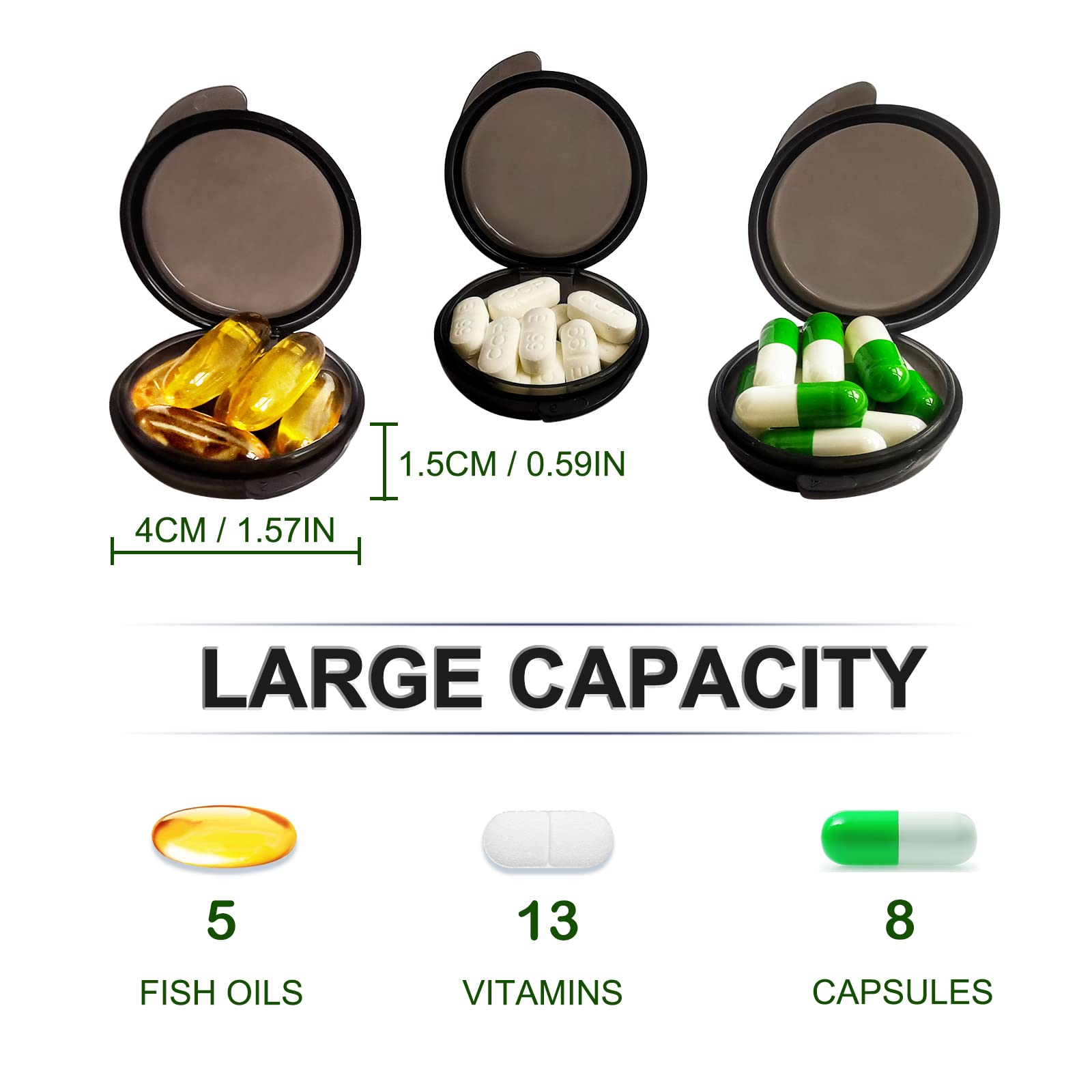 UHOUSE Small Pill Box (3 Pack), Daily Mini Pill Organizer Portable for Purse Pocket,Travel Pill Case Medicine Storage Container Earplug Case (Blcak)
