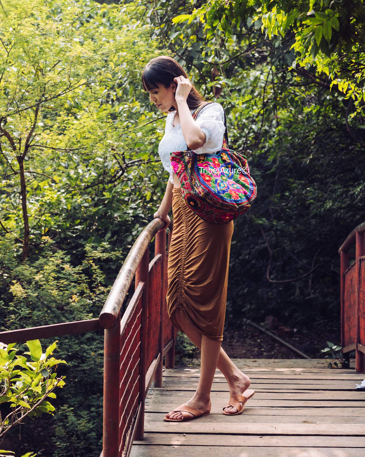 TribeAzure Brown Handmade Floral Shoulder Bag Women Fashion Handbag Tote Casual Summer Spring Top Handle
