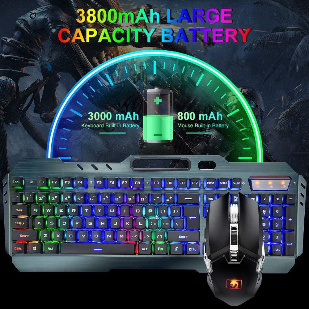 Wireless Gaming Keyboard and Mouse Combo, Rechargeable 16 Kinds RGB Backlit PC Gaming Keyboard Mouse, Mechanical Feel Keyboard and 7 Color Gaming Mute Mouse for Windows Computer Gamers (White RGB)