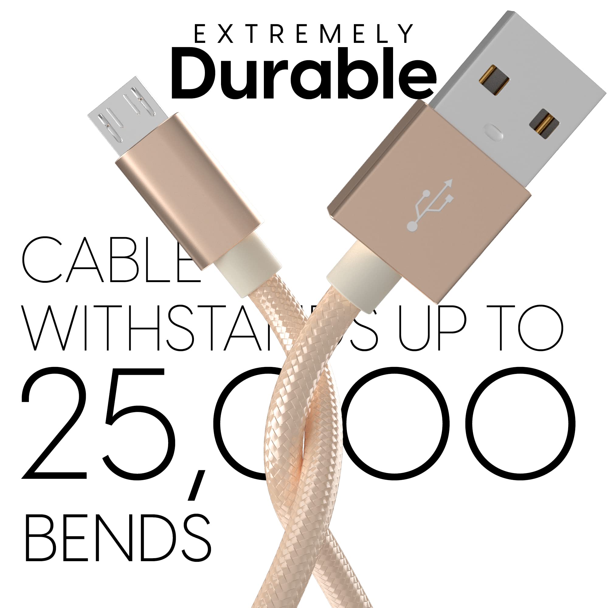 TALK WORKS Micro USB Cable 6ft Long Android Cell Phone Charger Braided Heavy Duty Fast Charging Cord for Samsung Galaxy S6 / S7, Tablet, Bluetooth Speaker, Wireless Earbuds Headphones - Silver