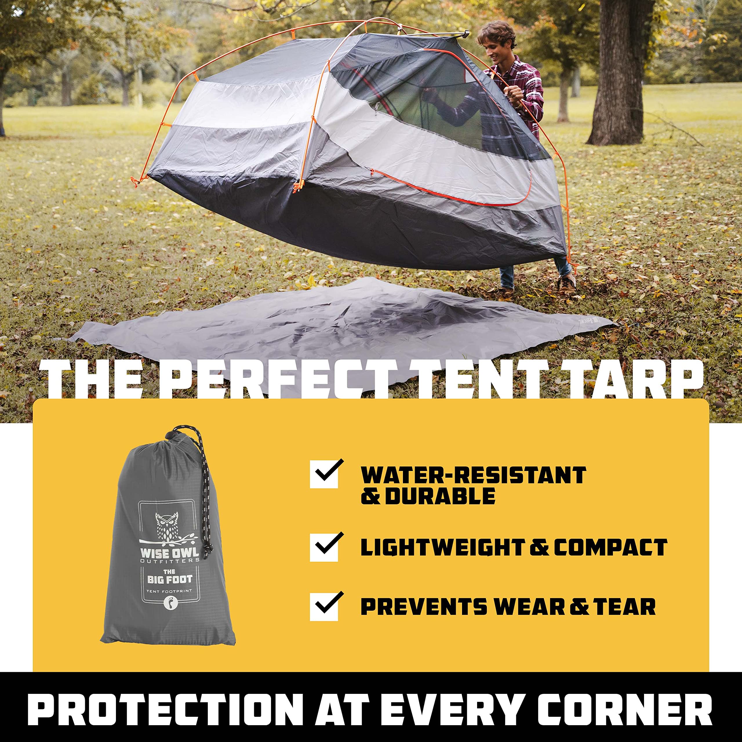 Wise Owl Outfitters Camping Tarp Waterproof for Under Tent - Camping Gear Must Haves w/Easy Set Up Including Tent Stakes and Carry Bag - Medium Grey