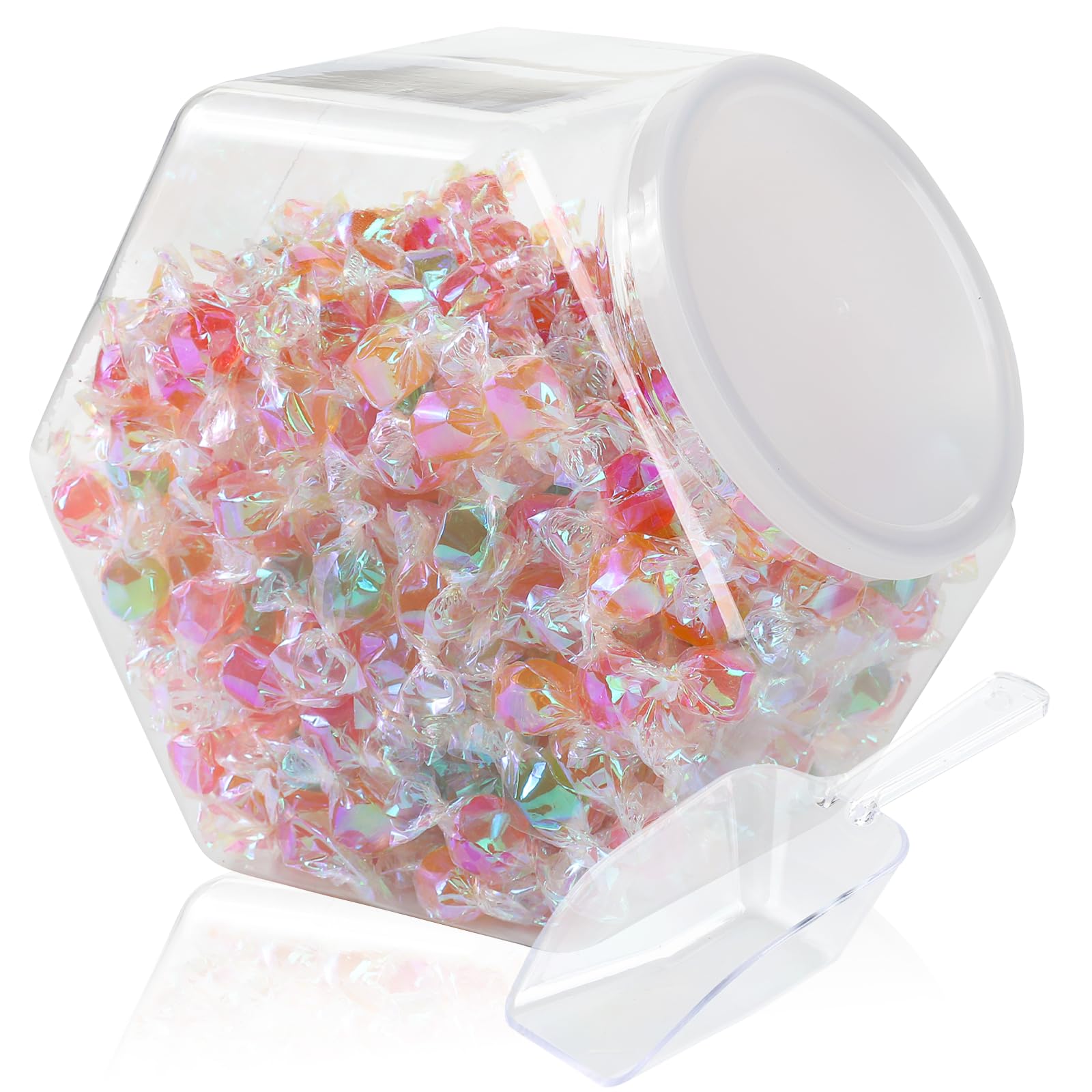 TINSKY 1 Piece Hexagon Clear Plastic Candy Jar Plastic Cookie Containers with Lids and Mini Acrylic Plastic Scoops Clear Candy Wide Mouth Containers for Christmas