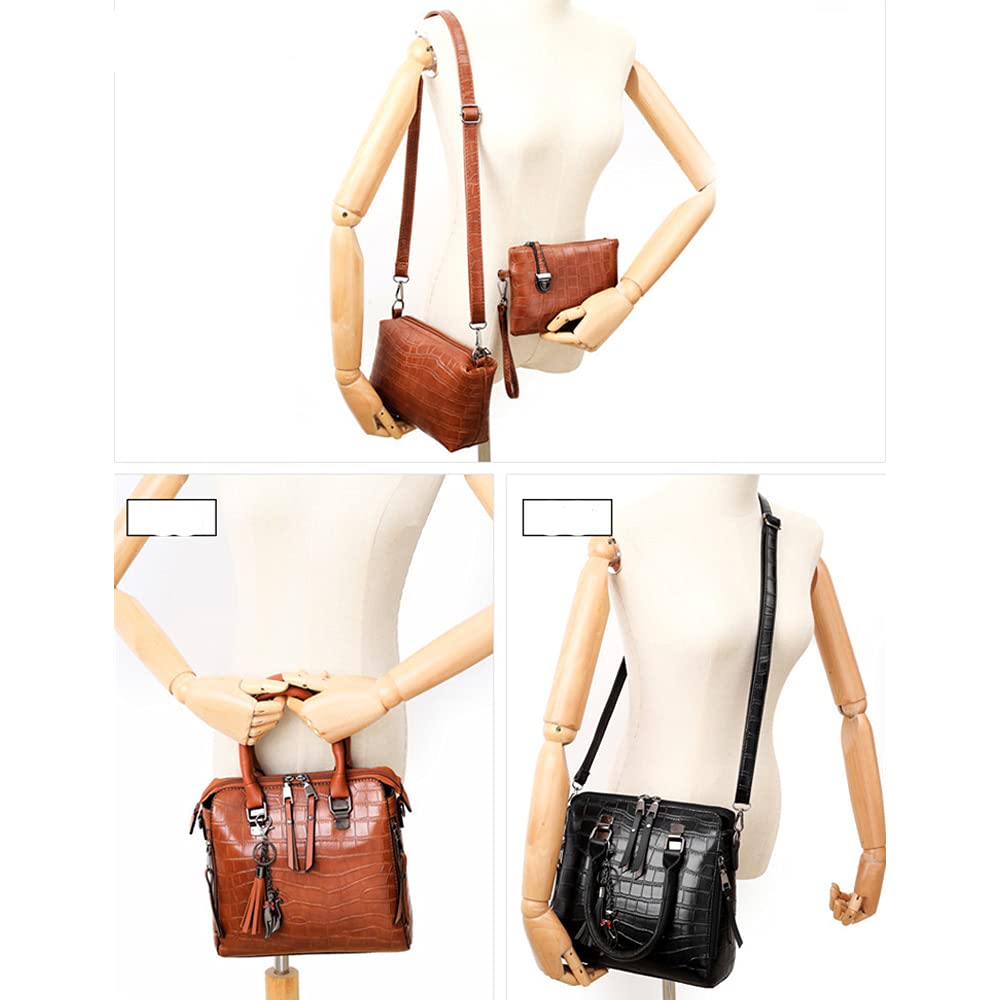 Women Handbag PU Leather Top Handle Satchel Shoulder Bags Messenger Tote Bag for Ladies 4 Pcs Set-Red