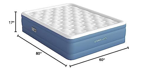 Simmons Rest Aire Mattress Air Bed with Side Built-in Pump and Soft Velveteen Topper, 17" Queen