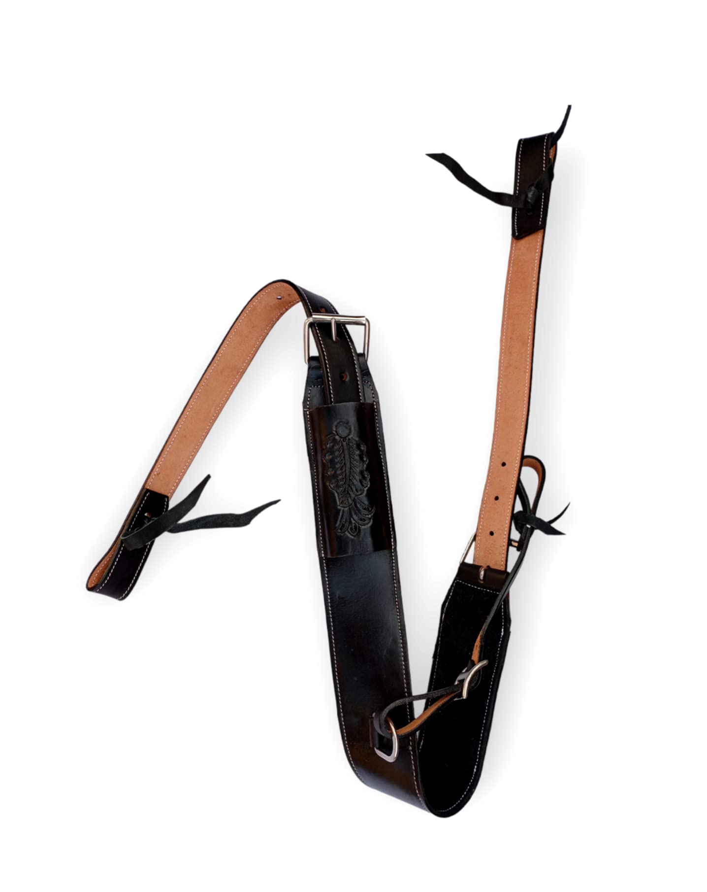 WEMBILS Horse Western Leather Complete Flank Cinch Set Rear Flank Back Cinch Girth Saddle Billets TACK Horse Cinches (Black)