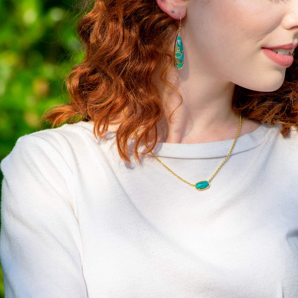 ZENGORI 1 Pair Long Teardrop Natural Turquoise with Line Fish Hook Drop Dangle Earrings G1547-E