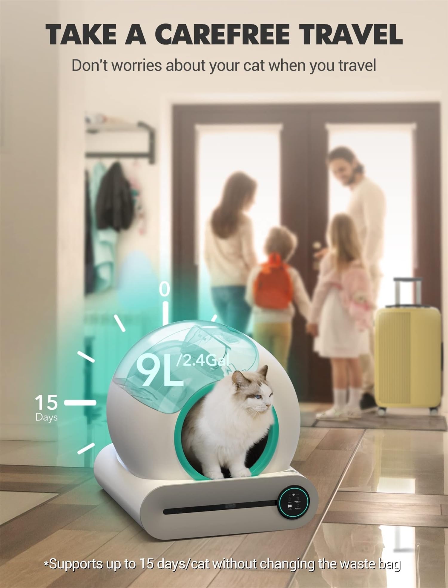 Smart Electronic Self Cleaning Big Automatic Enclosed Cat kitty Litter Toilet Box, Spacious Large (45 ft³, 17.2 Gal), Auto Clean Cat Litter Box with APP Control