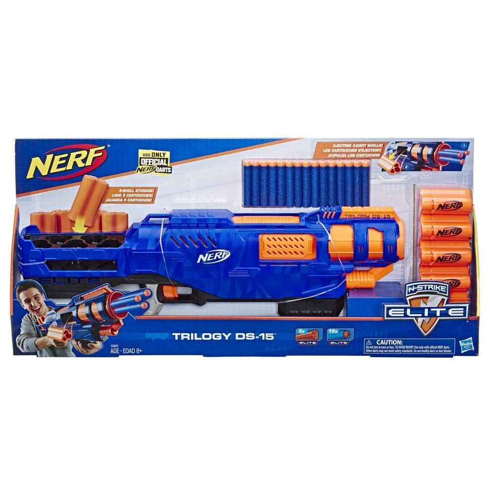 Trilogy DS-15 Nerf N-Strike Elite Toy Blaster with 15 Official Nerf Elite Darts and 5 Shells β for Children, Teens, Adults