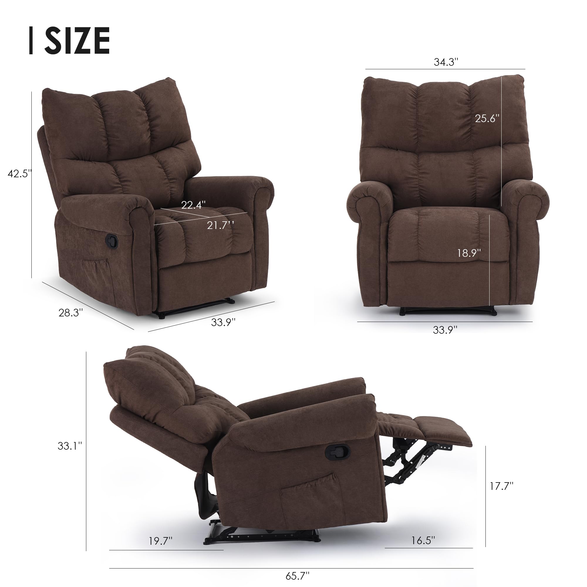 STARY Princess Recliner Sofa for Living Room Chair for Adults Lady, Chocolate