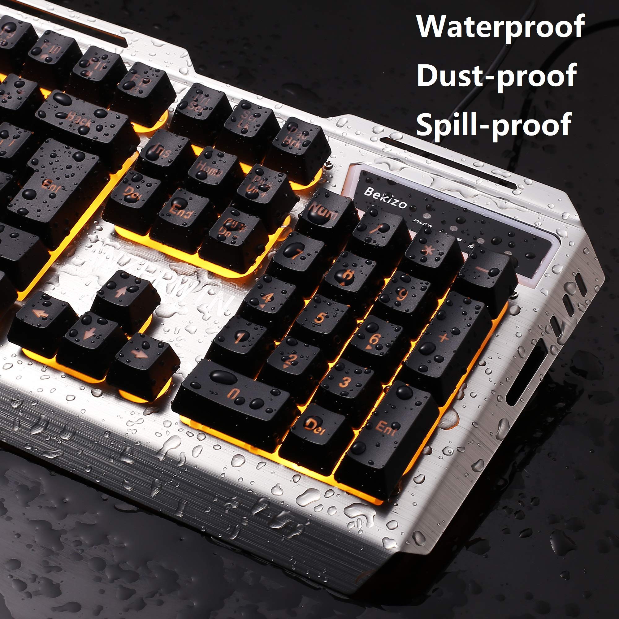 White Gaming Keyboard Mouse Combo,Membrane Keyboard RGB Color Changing Lighted Keyboard,PC Keyboard Computer Backlight USB Keyboard,Wired Gaming Keyboard,Gold Metal Frame,for Xbox One PS4 Game Gamer