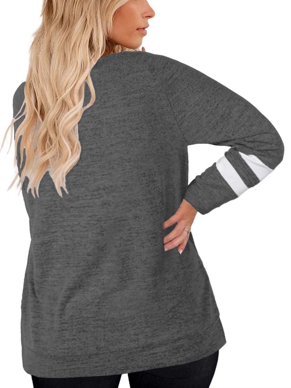 Wkior Plus Size Sweatshirt Ladies Loose Soft Long Sleeve Crewneck Tops Dark Gray 2XL 20 Plus