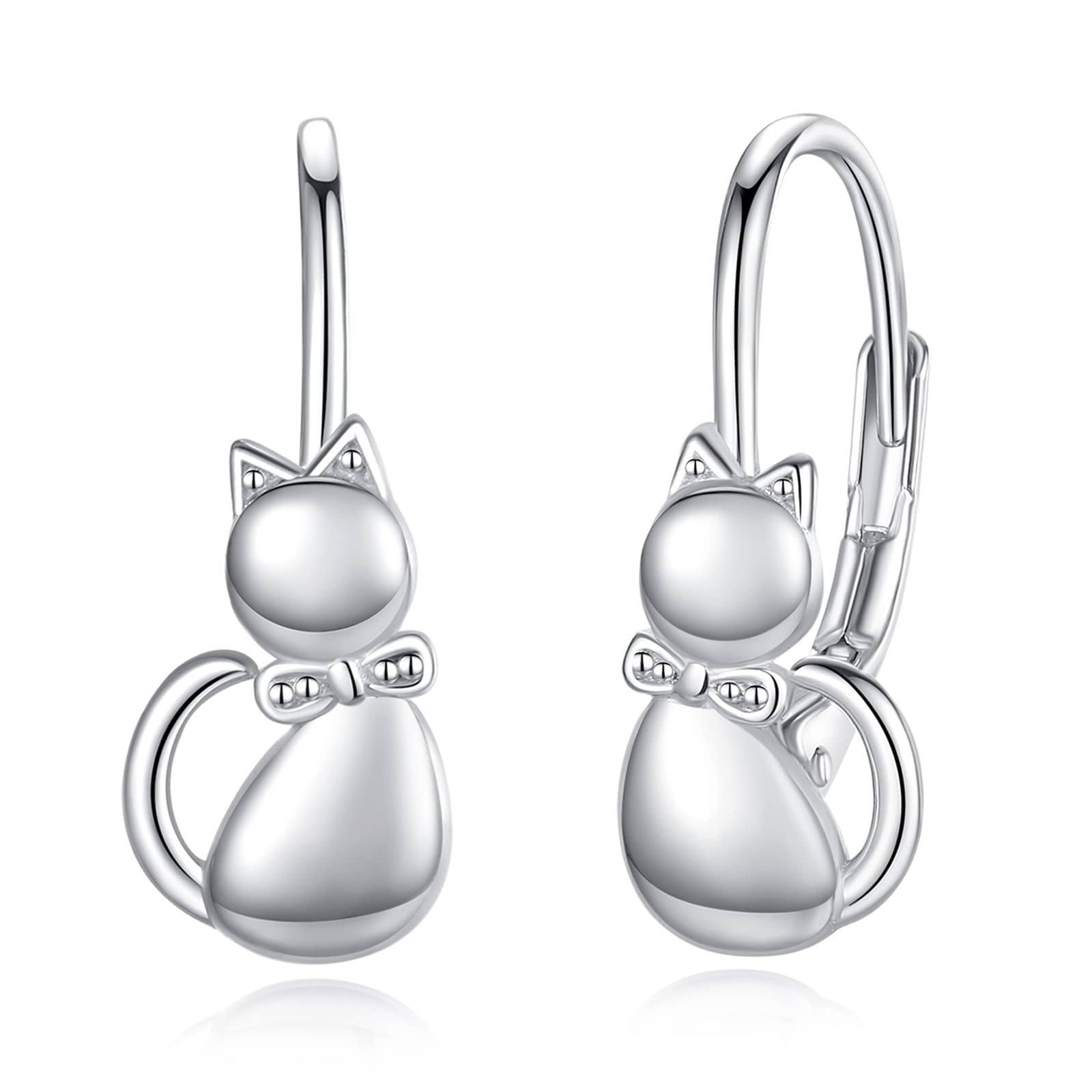Vito Cat Stud Earrings for Women, 925 Sterling Silver Dainty Freshwater Pearl Kitten Ear Jewelry Gift for Cat Lover