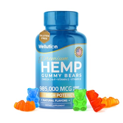 WELLUTION Hemp Gummies 985,000 High Potency - Fruity Gummy Bear with Hemp Oil. Natural Hemp Candy Supplements - Nutritional Value & Great Taste