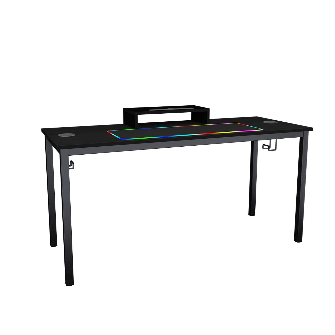 SogesHome 60 inch Desk Computer Desks Gaming Desk Long Desk Writing Table Home Office Workstation with RGB Mouse Pad, Headset Hooks and Cup Slot, Black, NSDUS-AC14CB-Pro-E1-152.4
