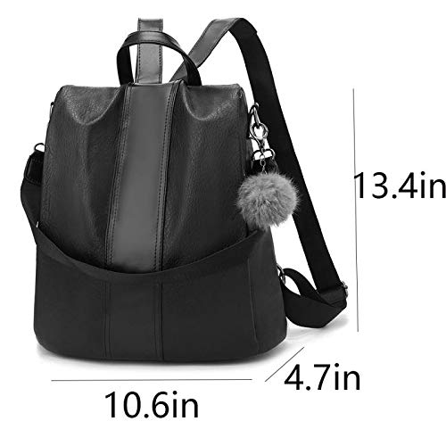 YOUNNE Women Backpack Purses PU Leather Anti-theft Rucksack Waterproof Daypack Casual Shoulder Satchel Bag (Black)