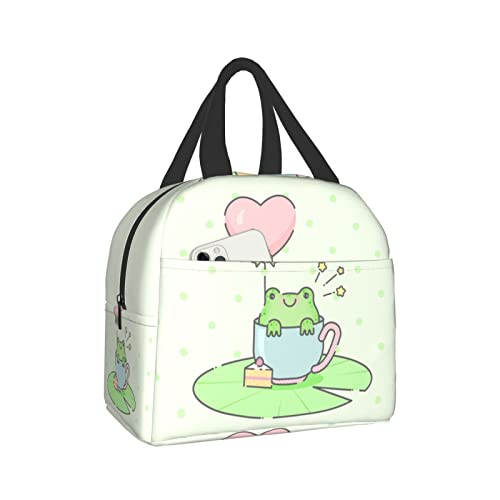 Ucsaxue Cute Baby Frog Lunch Bag Small Insulated Lunch Box with Front Pocket Cute Lunch Bags for Girls Boys Freezable Bento Box Women Men Lunch Boxes