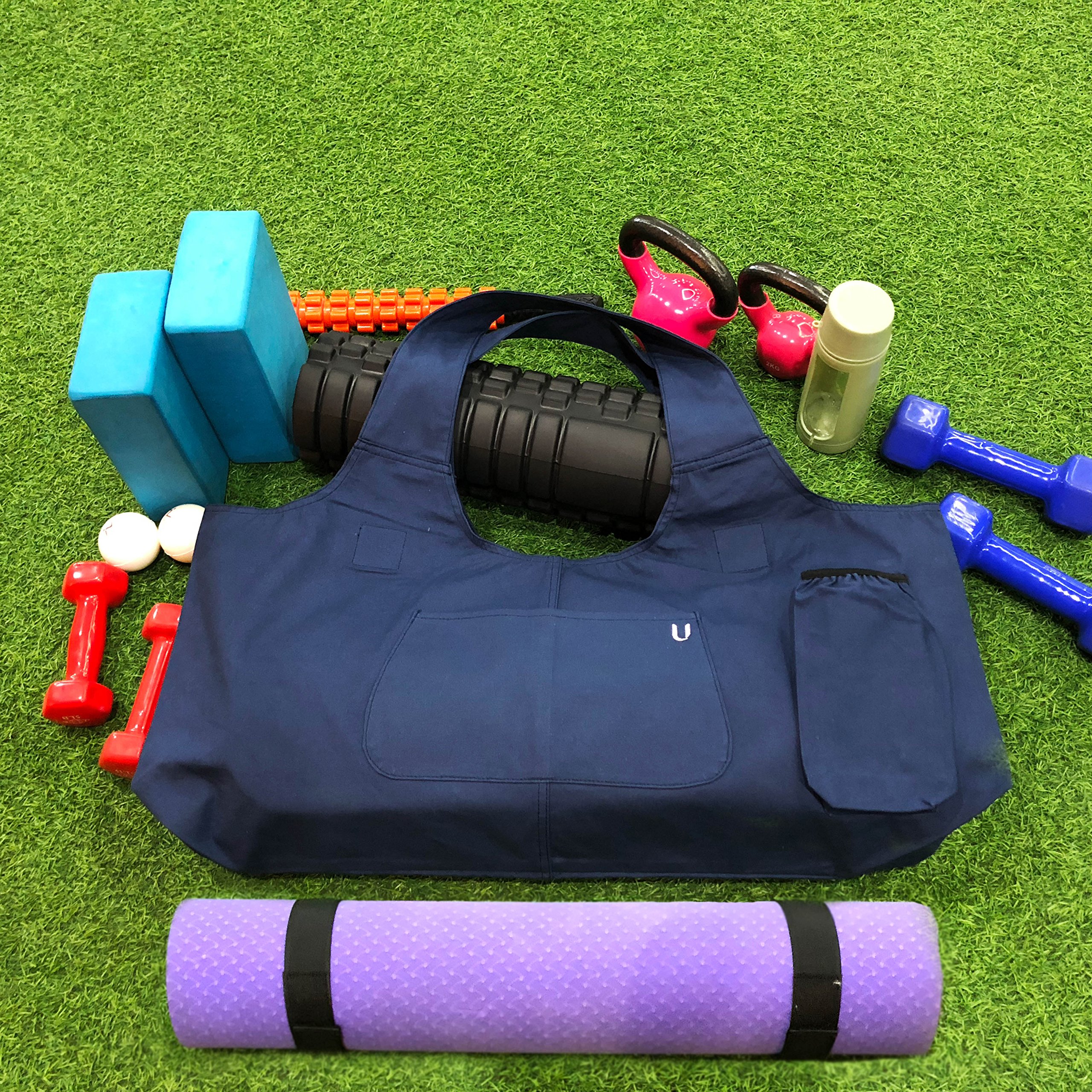 Uhawi Yoga Mat Bag Large Yoga Mat Tote Sling Carrier with 4 PocketsFits All Size Mats With Multi-Functional Storage Pockets Light And Durable(With Yoga Mat Carrying Strap) (Dark blue)
