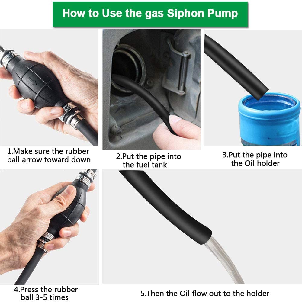 Siphon Pump, Manual Car Fuel Transfer Pump with Fixed Clamp Hose, Portable Anti-corrosion Rubber Hoses 6.3 Feet Manual Siphon Pump, Liquid Siphon Pump for Gasoline Diesel Liquid Water Fish Tank
