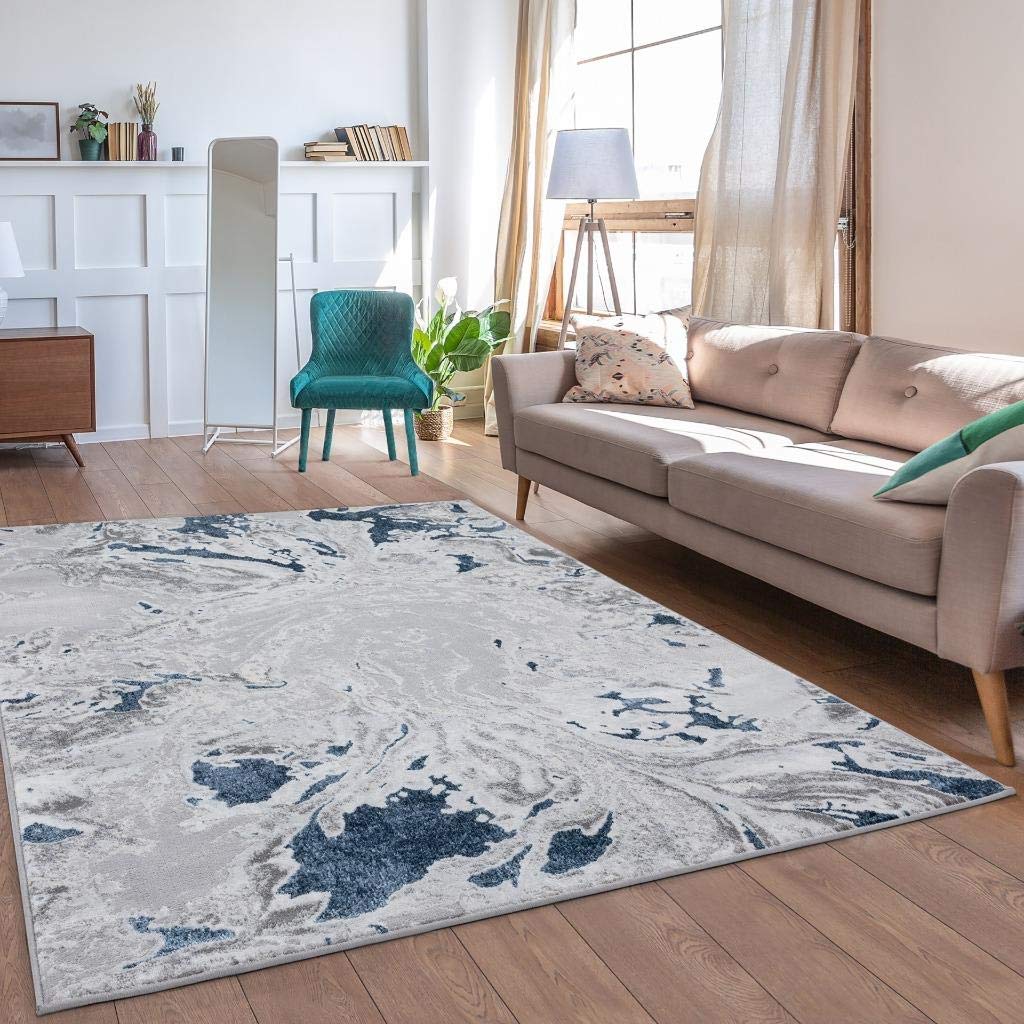 Dara Antik Collection Blue 8 x 10 Swirl Glam Area Rug