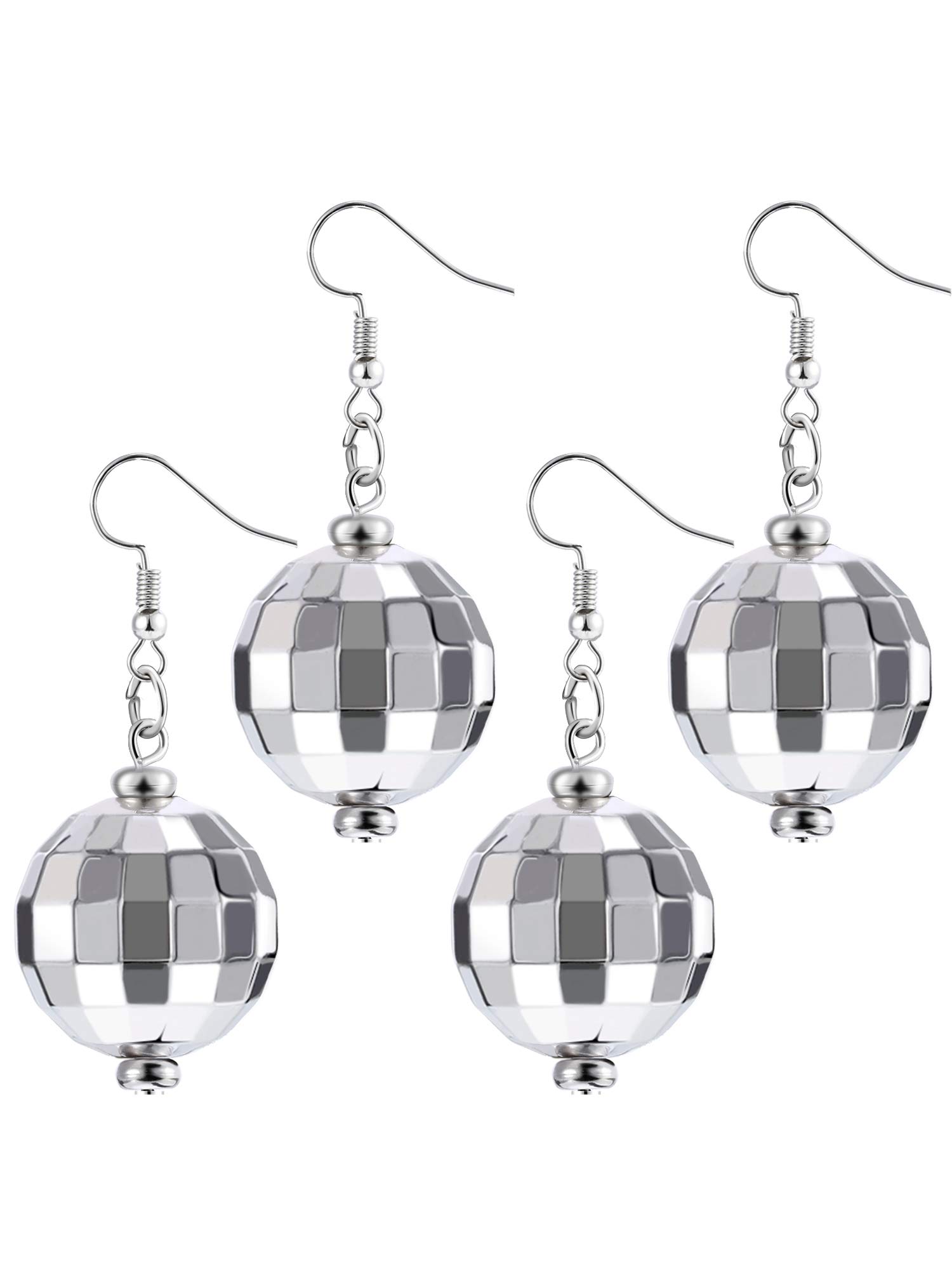 Tatuo 2 Pairs of Disco Ball Earrings 60's or 70's Silver Disco Ball Earrings for Women