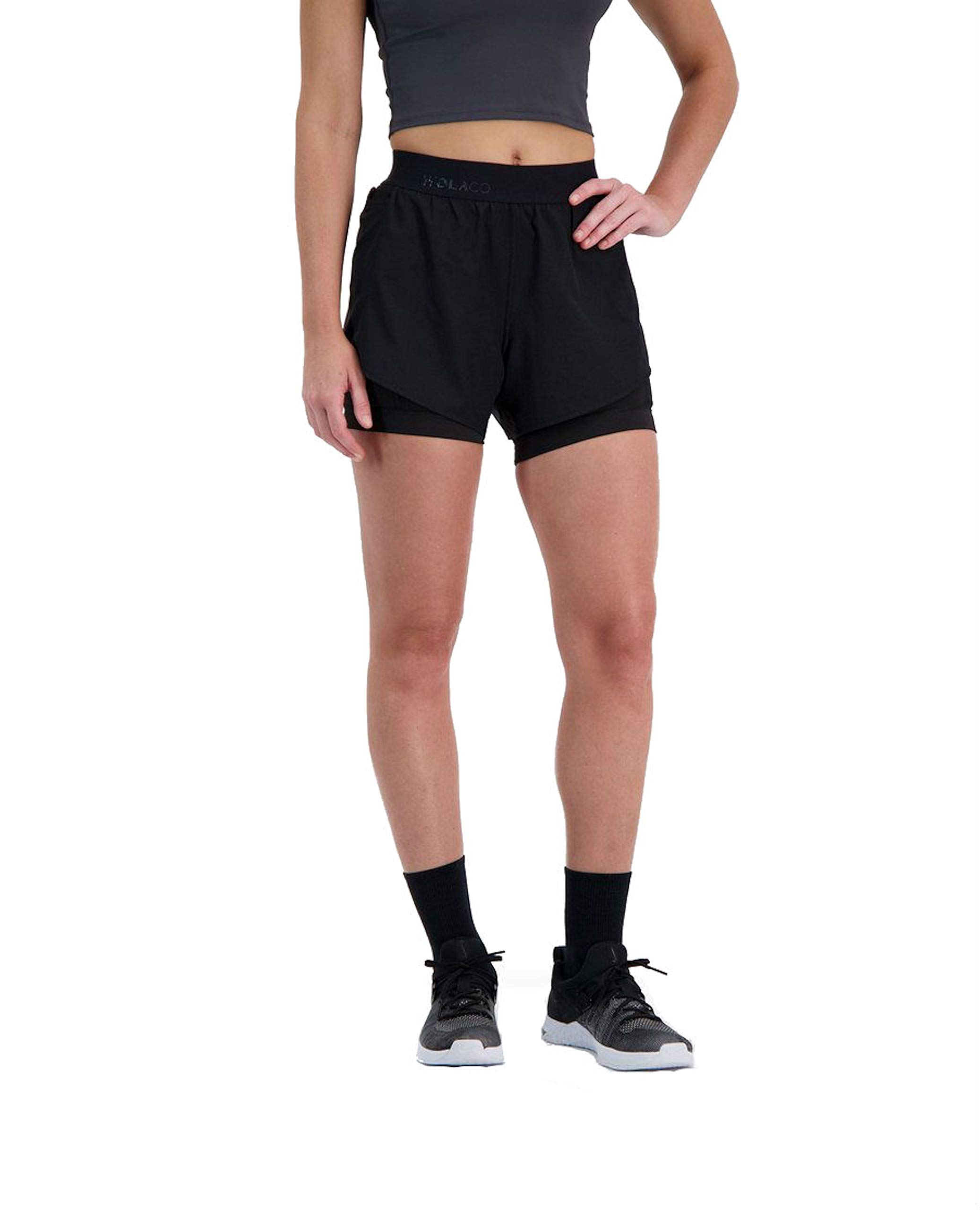 WOLACO Women's Grand 2-in-1 Gym Shorts, Athletic Breathable Workout Training Shorts with Pockets