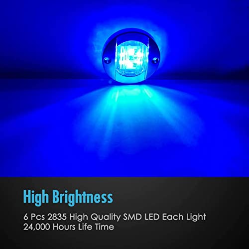 TCTAuto Blue Marine LED Lights for Boats Courtesy Cabin Stern Transom Interior Navigation Lights 3 Inch 6-2835-SMD LEDs 12V Round with Clear Lens Waterproof, Pack of 4
