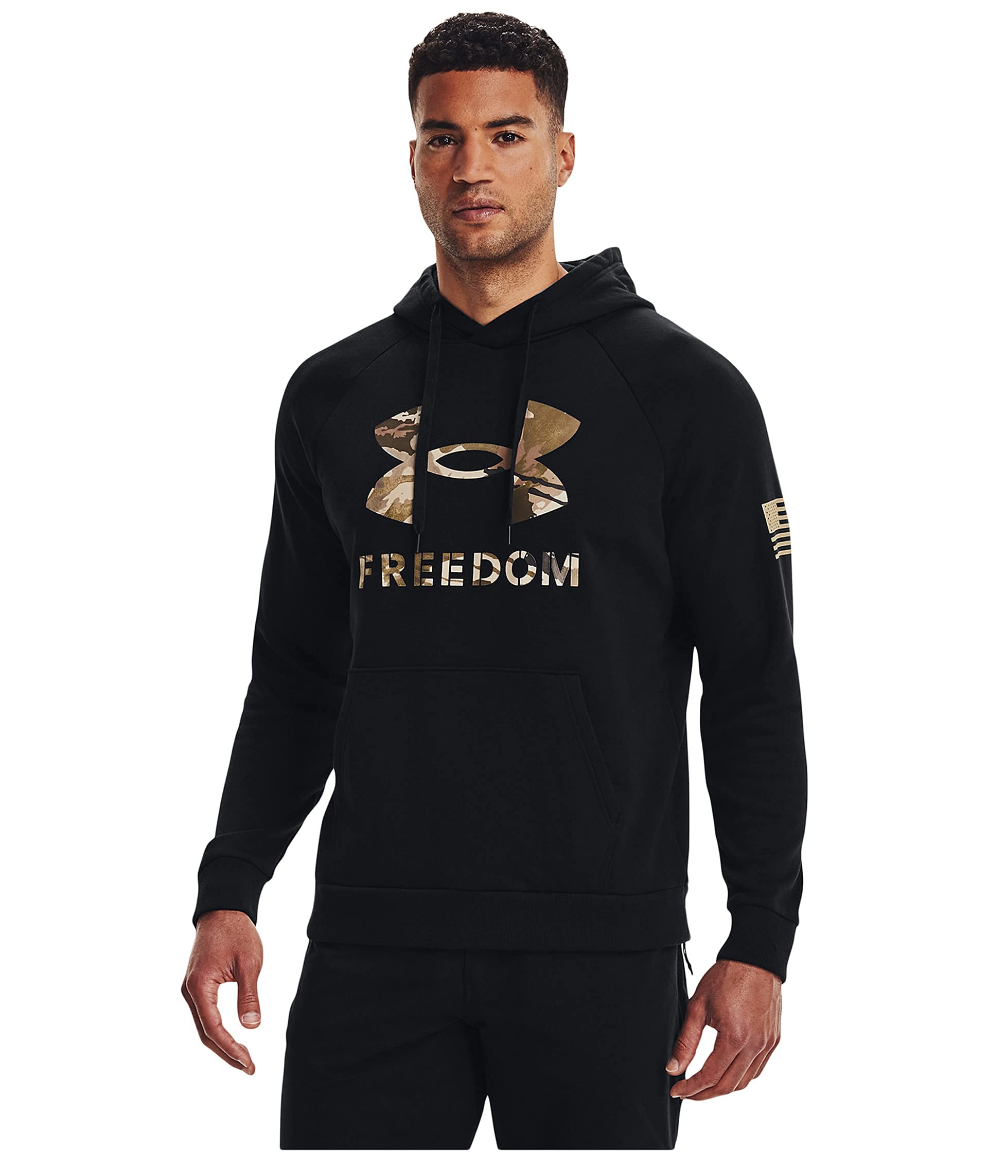 Under Armour Mens New Freedom Fleece Hoodie, Black (001)/Desert Sand, Medium