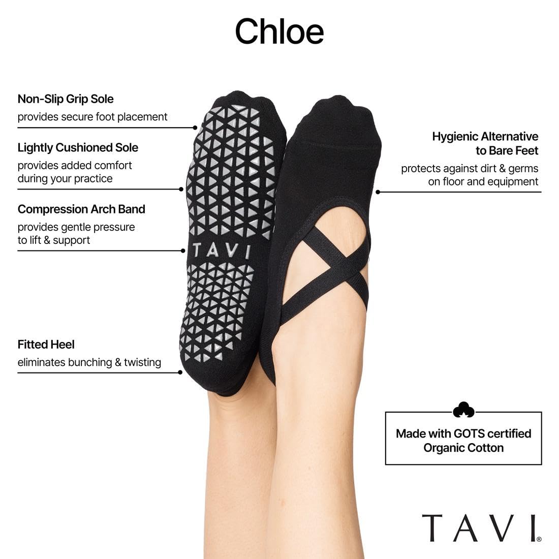 TAVI NOIR Women’s Non-Slip Socks 2 pack -Grip Barre, Dance, Yoga Socks, Ebony & Stone, Medium
