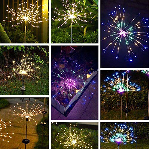 Solar Firework Lights, Vislone Outdoor String Lights Solar Garden Decorative Lights Lawn Lamp with 2 Lighting Modes Flexible Twistable IP65 Waterproof for Yard Garden Patio Home Party Decoration