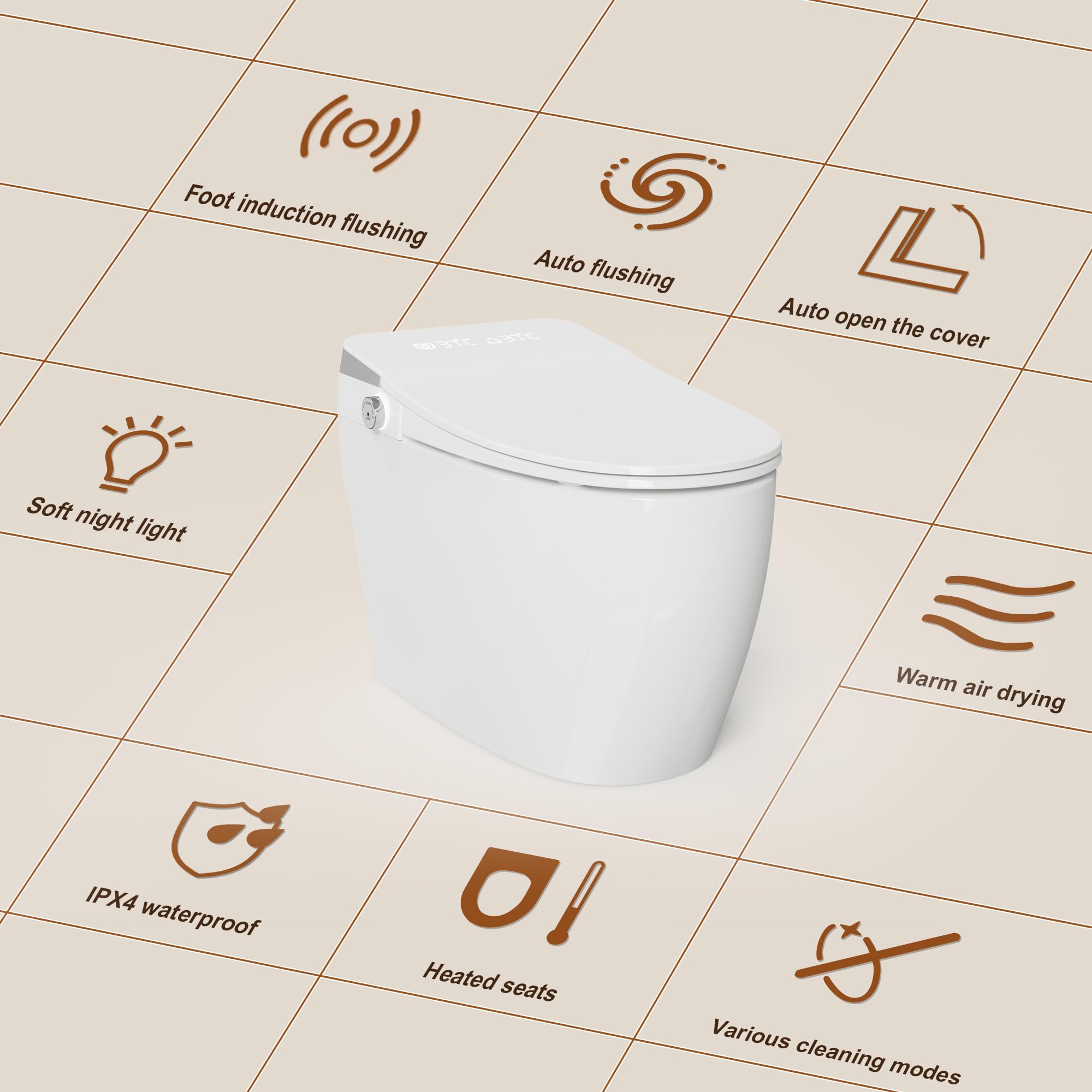 SUPERFLO Smart Toilet with Bidet Built In, One Piece Bidet Toilet with Remote Control | Smart Toilets For Bathrooms with Auto Flush/Heated Seat/Warm Water/Air Drying/Led Night Light