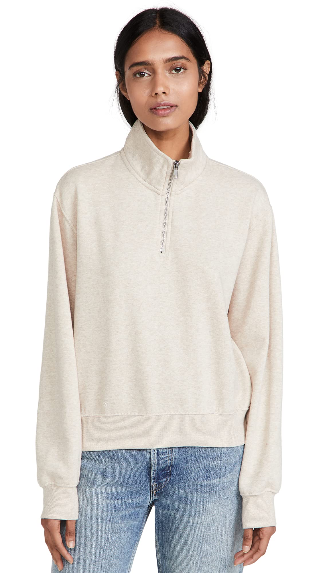 Z SUPPLY Women's Half Zip Sweatshirt, Heather Latte, Off White, S