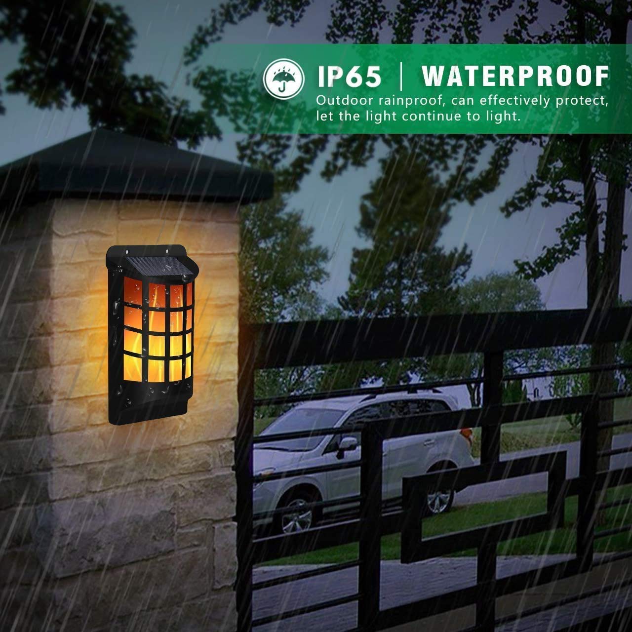 Solar Flame Lights Outdoor Waterproof Flickering Flame Solar Lights Dark Sensor Auto On/Off 66 LED Solar Powered Wall Mounted Night Lights Lattice Design for Garden Pathway Patio Deck Yard (4Pack)