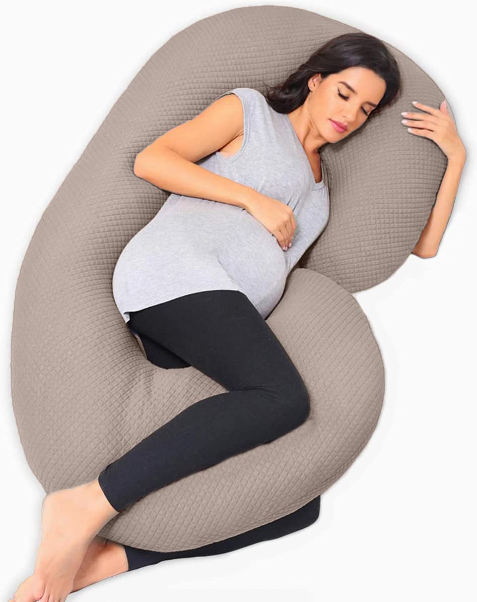 Summer Mae Pregnancy Pillow with Removable Cover, 55 inches C Shaped Full Body Maternity Pillow for Pregnant Women Brown