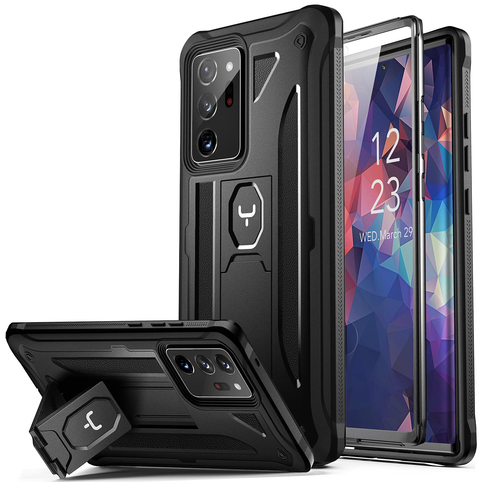 YOUMAKER Samsung Galaxy Note 20 Ultra Case with Built-in Screen Protector & Kickstand Shockproof Full Body Rugged Protective Cover for Galaxy Note 20 Ultra 5G 6.9 inch - Black