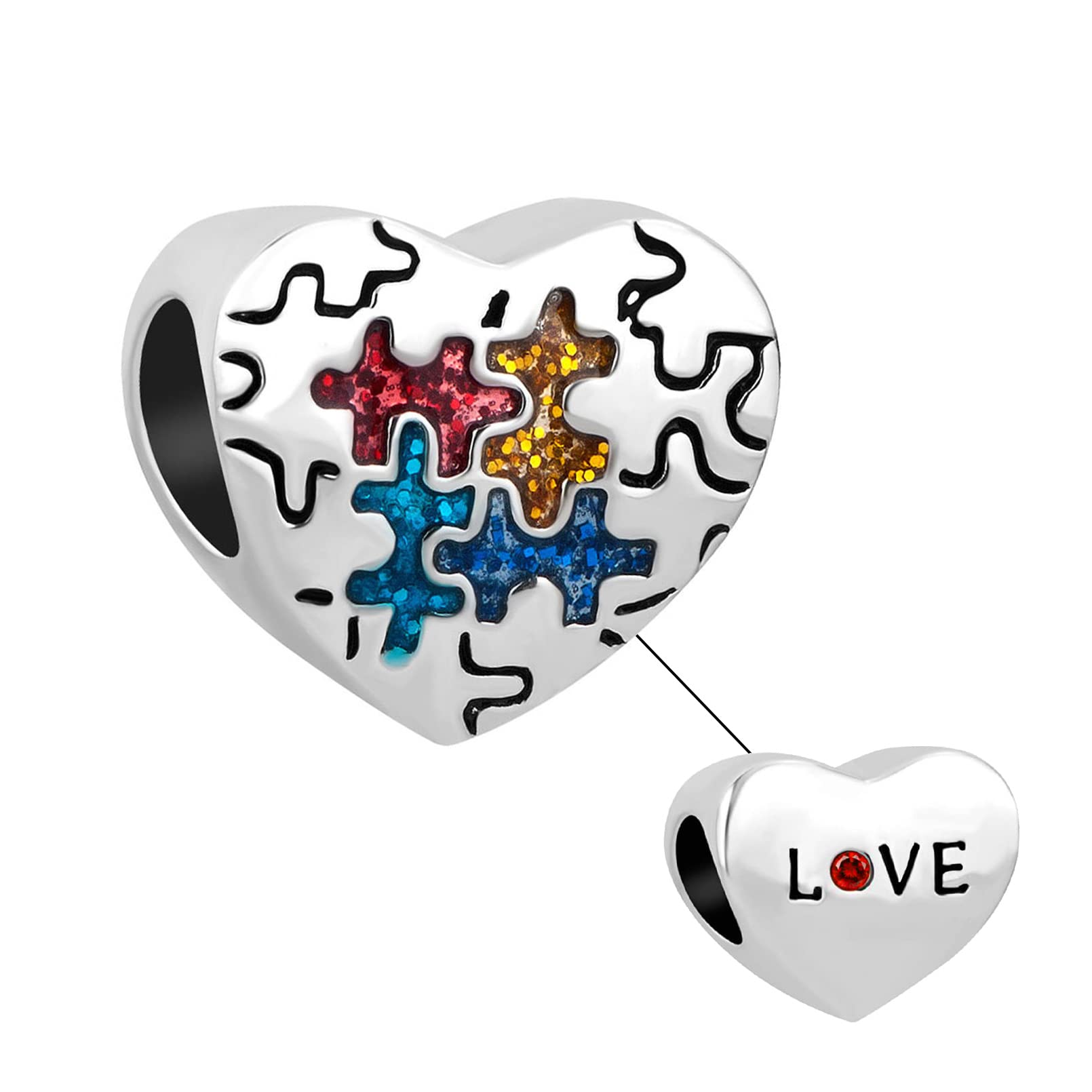 TGLS Heart Jigsaw Puzzle Autism Awareness Charm Compatible With Pandora Charms Bracelets