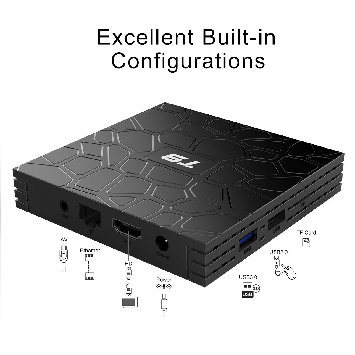 T9 Android TV Box, Android 9.0 TV Box 2GB RAM 16GB ROM with RK3318 Quad-core BT4.0 Support Dual WiFi 2.4G+5.0G 3D 4K Smart TV Box
