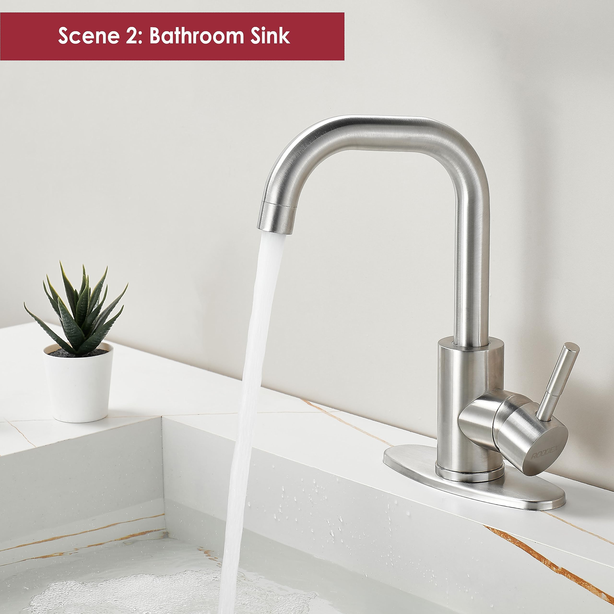 RODDEX Square Bar Sink Faucet, Single Handle Bar Mixer with 3 Hole Deck Plate, Utility Stainless Steel Cheese Faucets for rv Camper Laundry Outdoor Farmhouse Kitchen Sink (Brushed Nickel, Small)