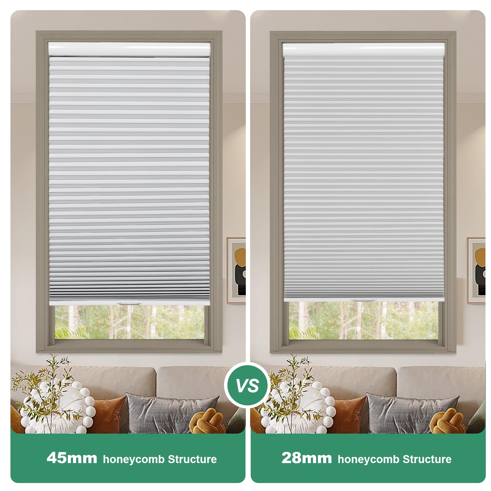 Toanture Custom Cordless Cellular Blinds, Easy to Install Blackout Honeycomb Window Blinds for Shades, Thermal Insulated Honeycomb Blinds for Bedroom, Office(White,Custom Size)