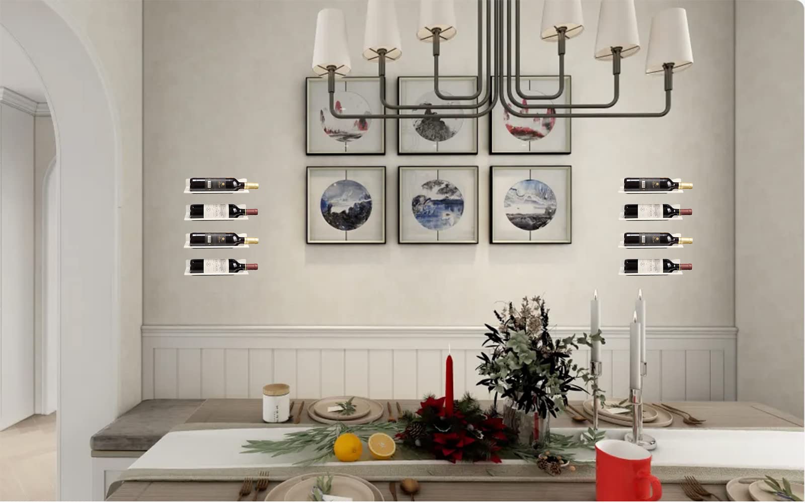 YUjieSTC Wine Rack Wall Mounted,Aluminum Wall Wine Rack 2pcs, Wine Bottle Holder for Kitchen, Restaurant, Bar, White Hanging Wine Rack.