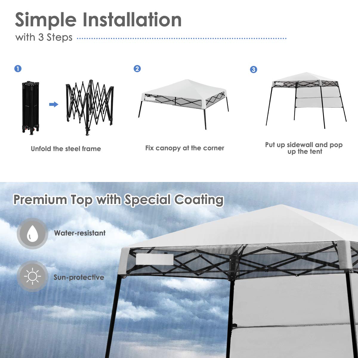 Tangkula 7x7 Ft Pop Up Canopy, Slant Leg Outdoor Canopy with Carry Bag & 4 Stakes, Compact Portable Canopy Tent for Hiking Camping Fishing & Picnic (7'x7' Base; 6'x6' top)