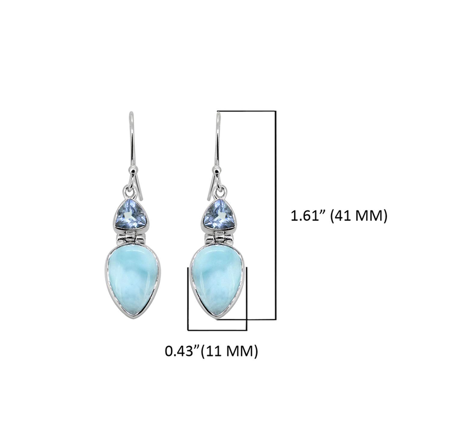YoTreasure 1.61" Larimar Blue Topaz Solid 925 Sterling Silver Teardrop Dangle Earrings Jewelry