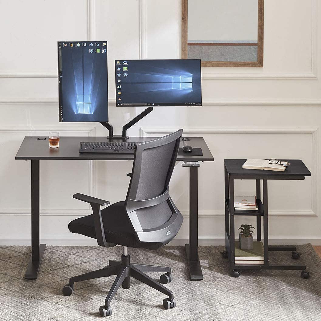 Sit Stand Desk 48 x 24 Inches Dual Motor Standing Desk, Electric Height Adjustable Desk with Whole Piece Desk Board USB Port for Home Office (Grey Walnut Tabletop+Black Frame)