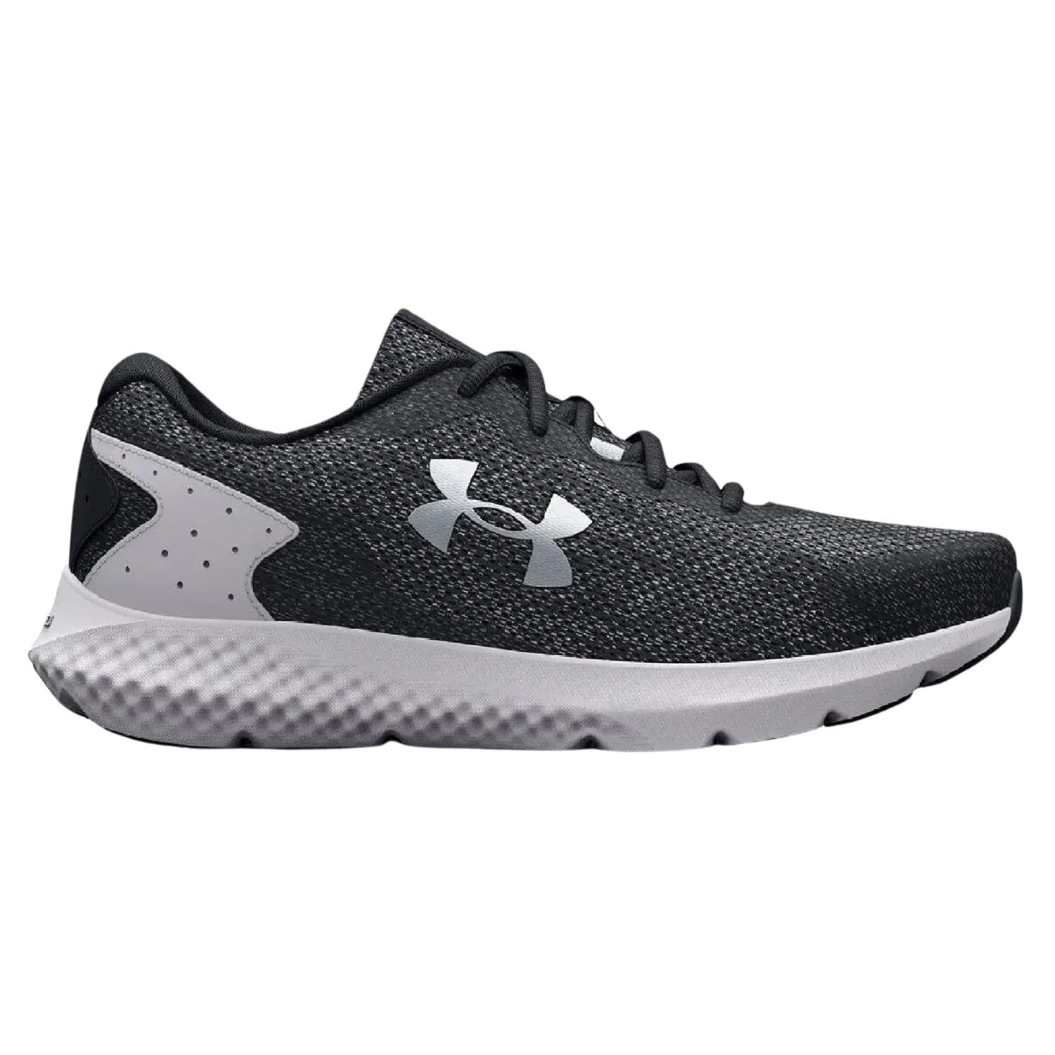 Under Armour Men's Charged Rogue 3 Knit, (001) Black/White/Metallic Silver, 9, US