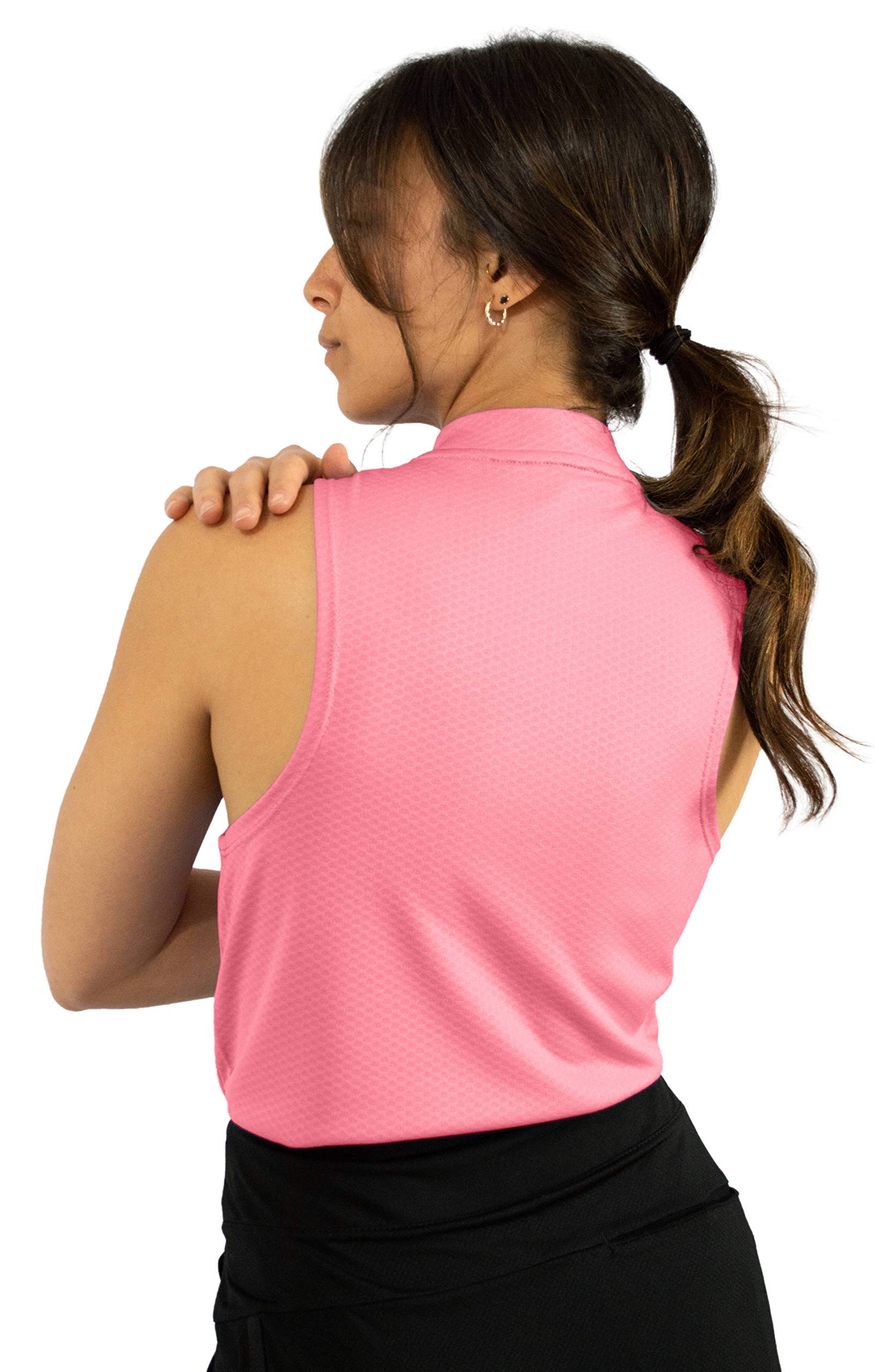 Three Sixty Six Womens Sleeveless Collarless Golf Polo Shirt with Zipper - Quick Dry Tank Tops for Women Coral