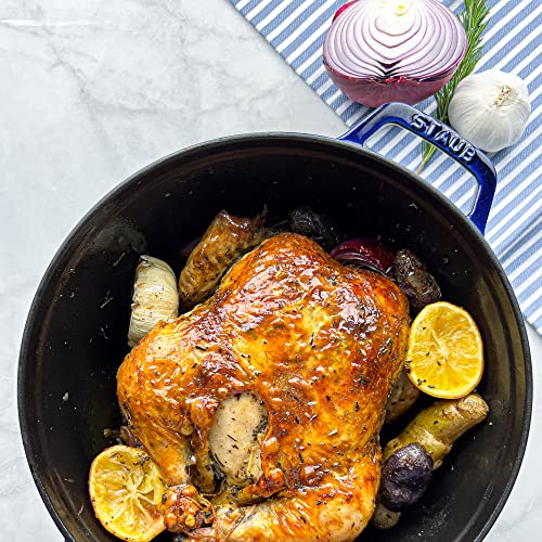 STAUB Cast Iron 13.25-qt Round Cocotte - Dutch Oven, Made in France, Serves 4-6 People - Dark Blue