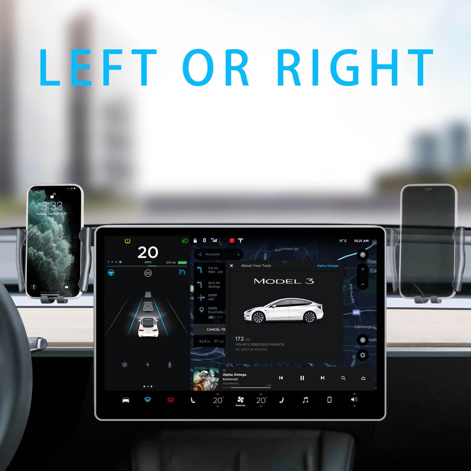 TSELLER for Tesla Model Y Model 3 Phone Holder Cell Phone Mount Silence Screen Phone Cradle Kits Adaptive for 5.5-7.0" Smartphones Accessories with Silicone Sunglasses Organizer